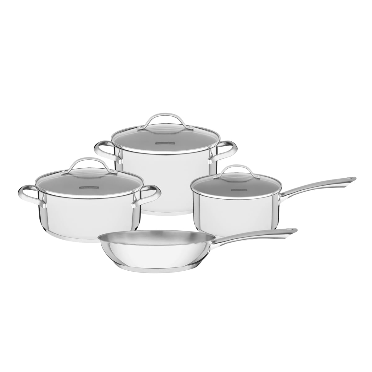 Jogo de Panelas Tramontina Una em Aço Inox com Fundo Triplo e Tampas de ...