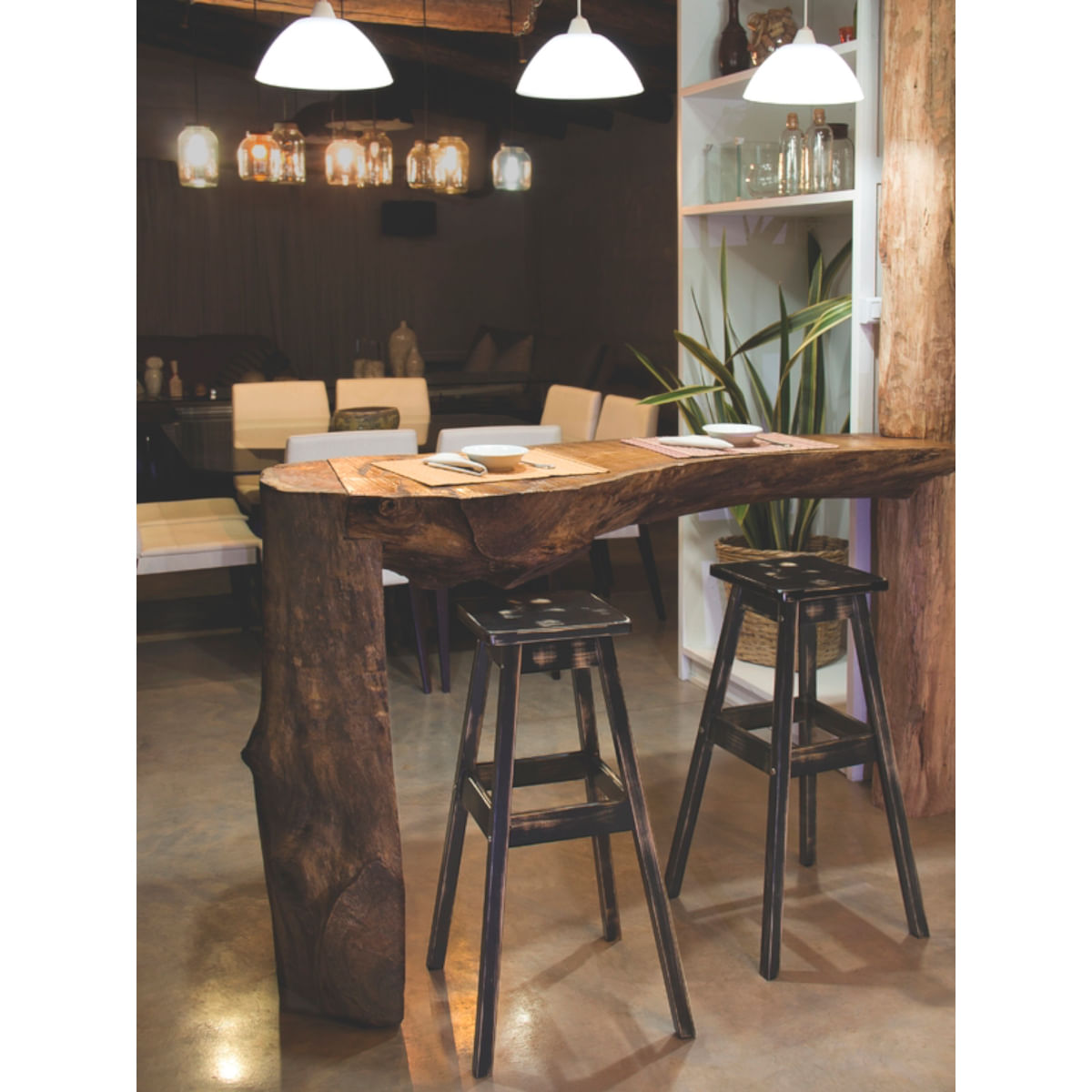 Banqueta de Madeira Alta Rústica Quadra Preta Tramontina 91458172 ...